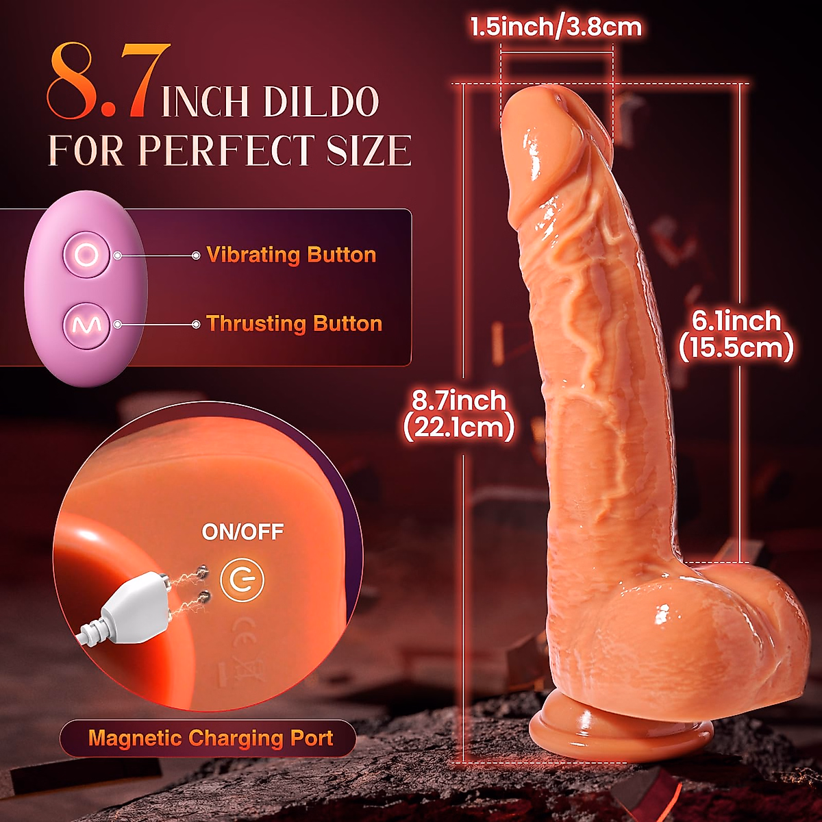 Thrusting Dildo Sex Toys Dildos - Realistic Dildo Sex Toy for Women, Adult Toys for Womens Anal Dildo Vibrator, 8.7 inch Penis Heating Suction Cup Dildo for Female with 9 Thrusting & Vibrating Modes