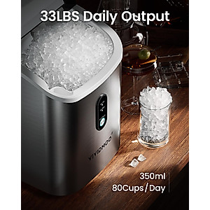 VIVIDMOO Nugget Ice Maker Countertop, 34lbs/24H Pebble Ice Machine, Self-Cleaning Sonic Ice Maker with Basket & Scoop, Compact Pellet Ice Maker for Home/Office/Kitchen/RV/Party, Stainless Steel