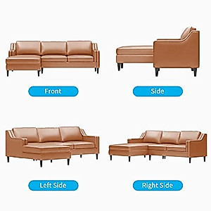 Mjkone Top Grain Leather Sectional Sofa Couch, Luxurious Upholstered Couches with Left Facing Chaise, Modular Lounge ＆ 2-Seater Couch Set for Living Room Apartment Office (Cognac Tan)
