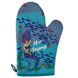 Mer-Mazing Oven Mitt Funny Mermaid Ocean Sea Mystical Kitchen Glove Funny Graphic Kitchenwear Funny Summer Novelty Cookware Blue Oven Mitt