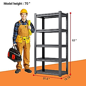5-Tier Garage Shelving,Garage Storage Heavy Duty Shelving,Adjustable Metal Storage Shelf Units and Storage,Heavy Duty Metal Shelving,Metal Shelves Rack Warehouse Industrial Storage 63*31.5*15.7 Inch