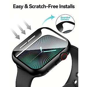 Smiling 2 Pack Case Built in Tempered Glass Screen Protector Compatible with Apple Watch SE 2/SE/Series 6/Series 5/Series 4 44mm, Hard PC Case Overall Protective Cover- Black