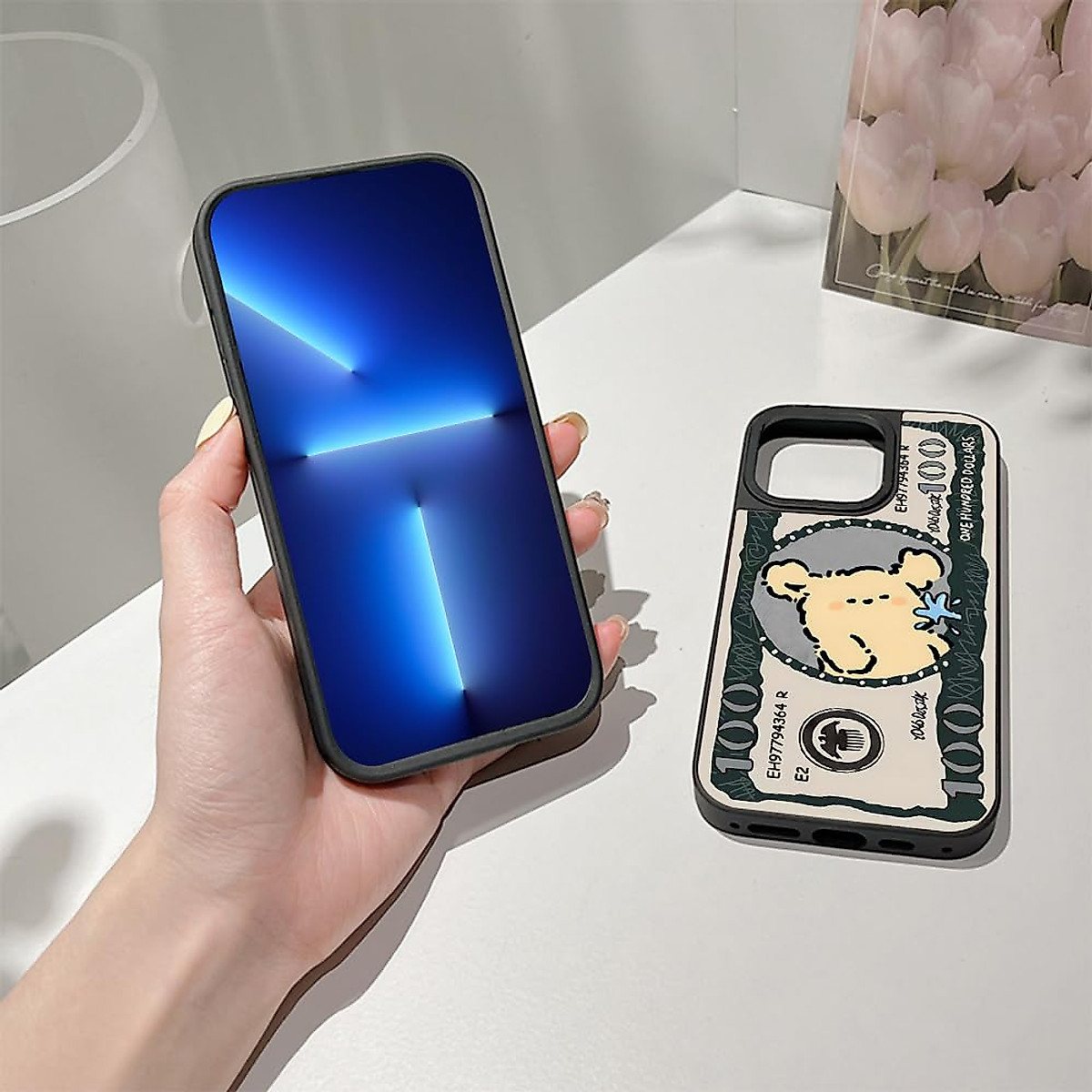 Ehreus Couple Matching Phone Case for iPhone 16 15 14 13 12 11 Pro Max Plus Mini XR X XS 7 8 SE, Aesthetic 100 Dollars Pattern iPhone Case Shock-Absorbent Hard Print Phone Case for Women Men Girls