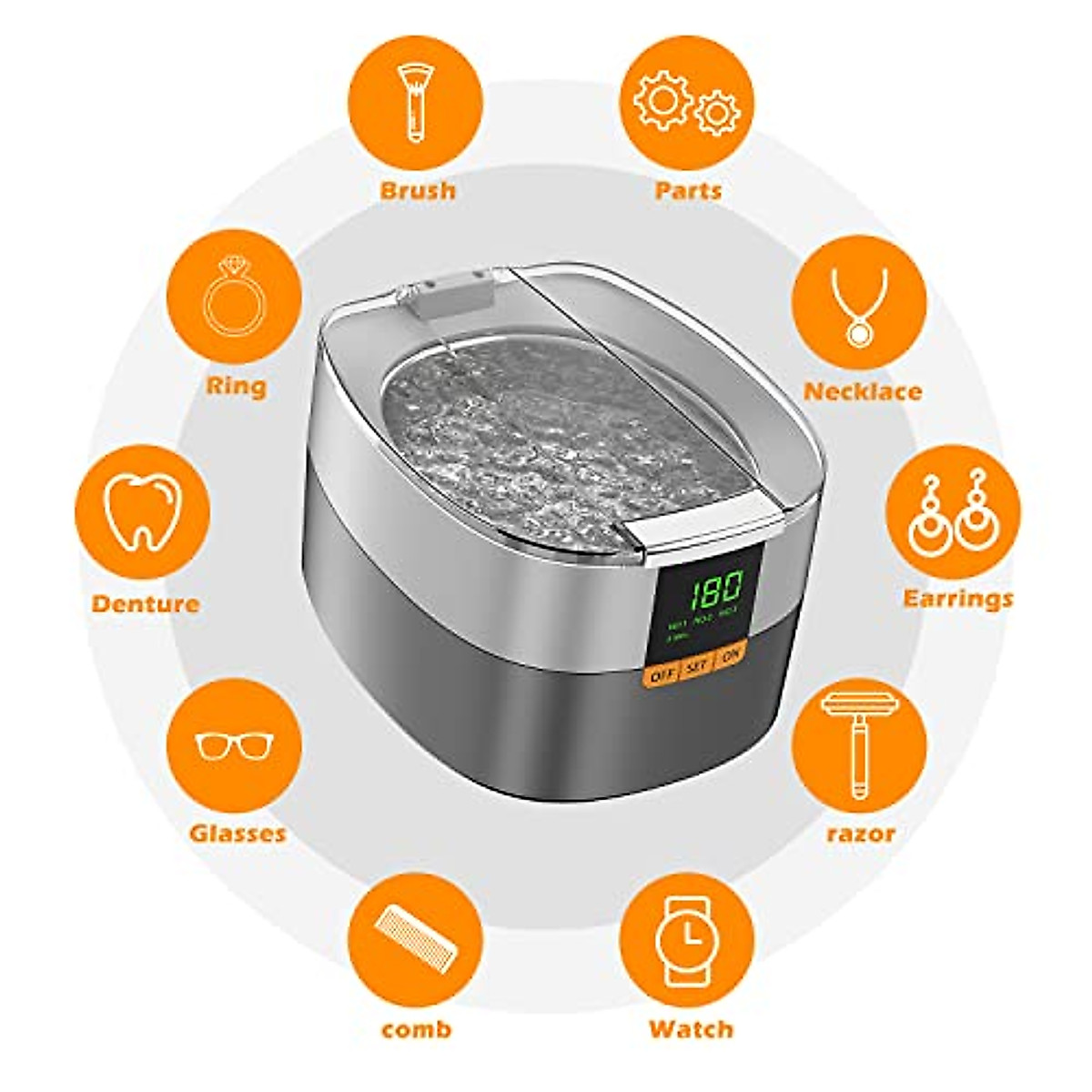 KECOOLKE Ultrasonic Jewelry Cleaner, 750ml Sonic Cleaner with Digital Timer for Eyeglasses, Rings, Coins，Silver，Denture Ultrasonic Cleaner Solution for Gifts