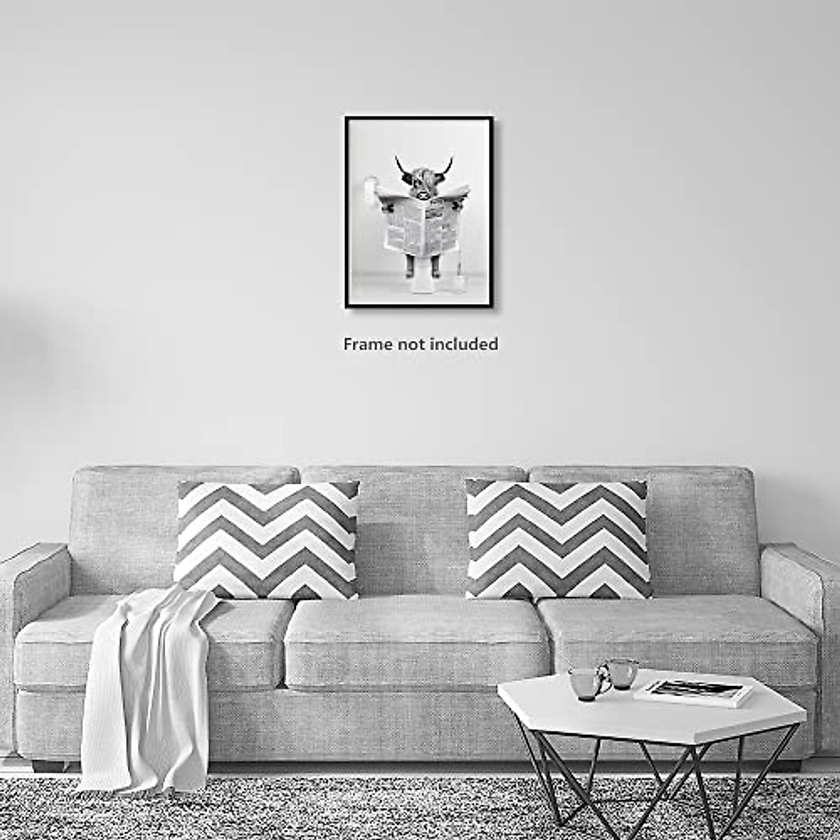 WOKEZ Funny Highland Cow Canvas Wall Art Print Painting Cute Black and White Cow Picture Animal Posters Rustic Farmhouse Style Wall Decor for Office Bathroom Restroom 12x16in Unframed