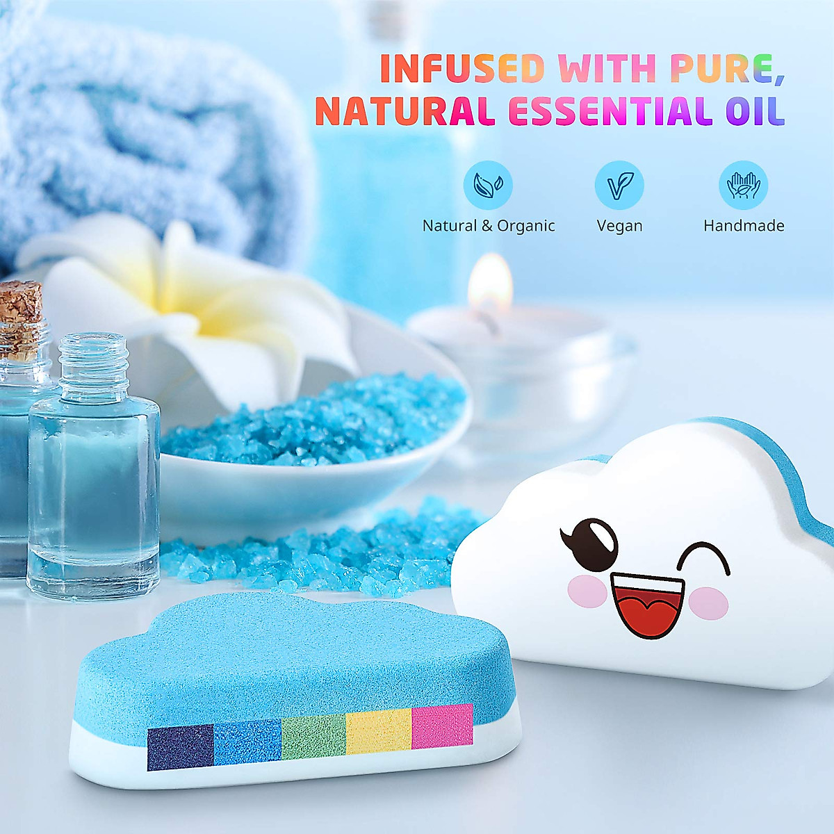 Rainbow Bath Bombs 2Pcs Gift Set, Ribivaul Handmade Bath Bombs with Natural Ingredients and Dreamy Rainbow, Bath Bomb with Rich Bubble, Great Gift for Birthday, Halloween, Thanksgiving, Christmas