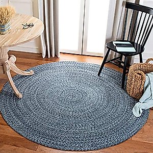 SAFAVIEH Braided Collection 4' Round Navy/Ivory BRD701N Handmade Country Cottage Reversible Cotton Area Rug