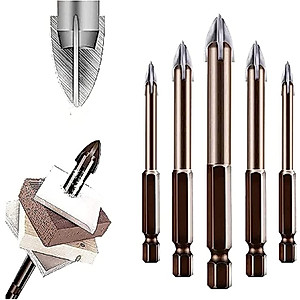 PETSBURG Efficient Universal Drilling Tool, 5PCS Carbide Drill Bit Set, Triangle Tile and Concrete Drill Bit,Multifunctional Cross Alloy Drill Bit for Tile,Concrete,Brick,Glass,Plastic,Wood (1Set)