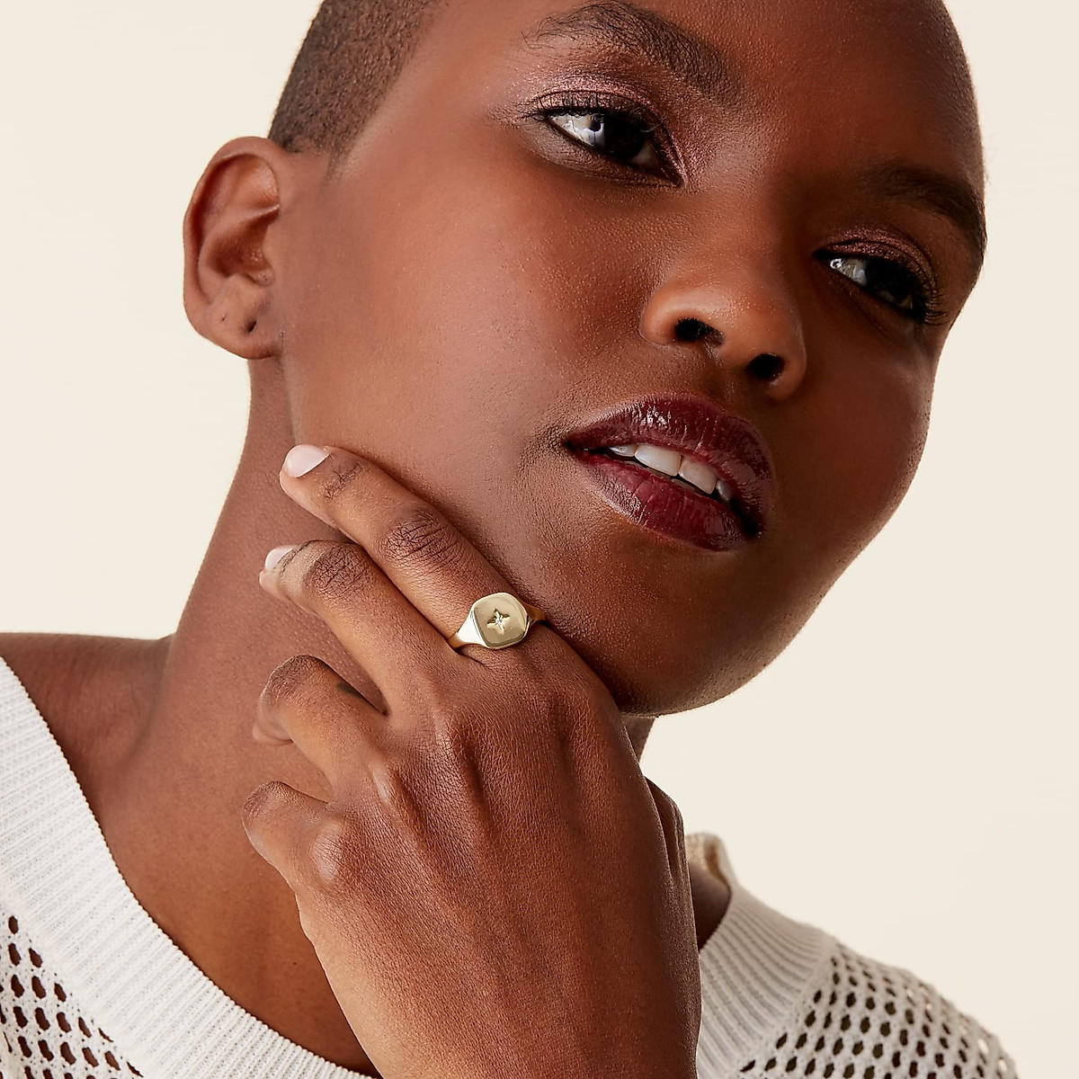 PAVOI 14K Gold Plated Signet Ring for Women | Bold Stackable Ring (Yellow Gold, 7)