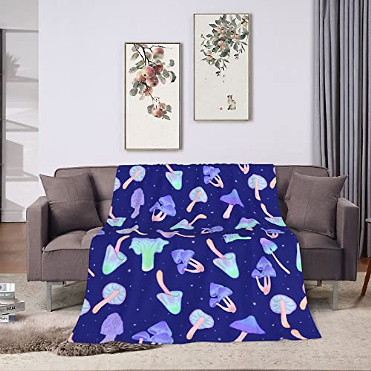 shangtiezao Magic Mushroom Blanket Throw Blanket Lightweight Blanket Flannel Blanket for Sofa Couch Bed, Super Cozy and Comfy for All Seasons 50"X40" Navy Blue