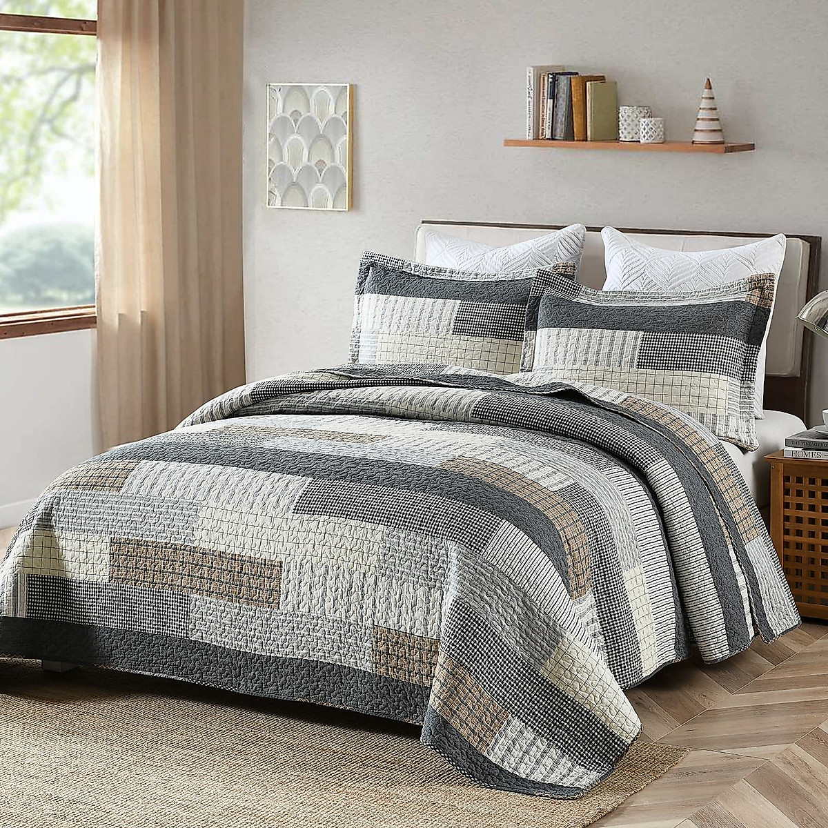 Y-PLWOMEN Queen Quilt Bedding Set 100% Cotton Lightweight Quilts Queen Size, Cozy Quilt for Queen Bed, Reservible Queen Bedspread Soft Queen Quilt Set for All Season, 3-Pieces