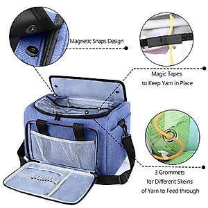 Teamoy Knitting Bag with Inner Detachable Divider, Yarn Storage Crochet Bag for Unfinished Projects, Crochet Hooks and Other Accessories, Dark Blue