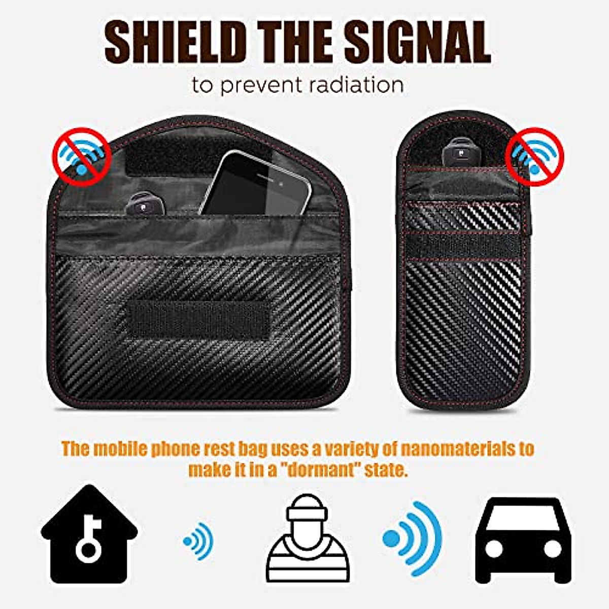 4 Pack Faraday Bags for Key Fob Cell Phone Faraday Cage Protector Anti Theft Key Case Keyless Signal Blocking Key Pouch Remote Entry car RFID Blocker, 2 Sizes(Black, Red,Carbon Fiber Textured)
