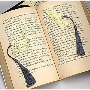 Tueascallk 4 Pcs Metal Bookmarks Golden Hollow Art Bookmark with Gift Card and Tassel