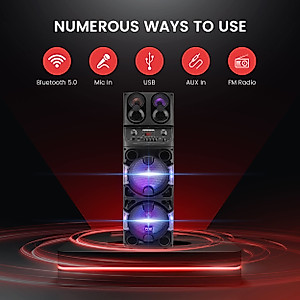 Pyle Portable Bluetooth PA Speaker - 600W Dual 10” Rechargeable Indoor/Outdoor BT Karaoke Audio System -LED Display, FM/AUX/MP3/USB/SD, 1/4" in, Handle, Wheels -Wireless Mic, Remote Control