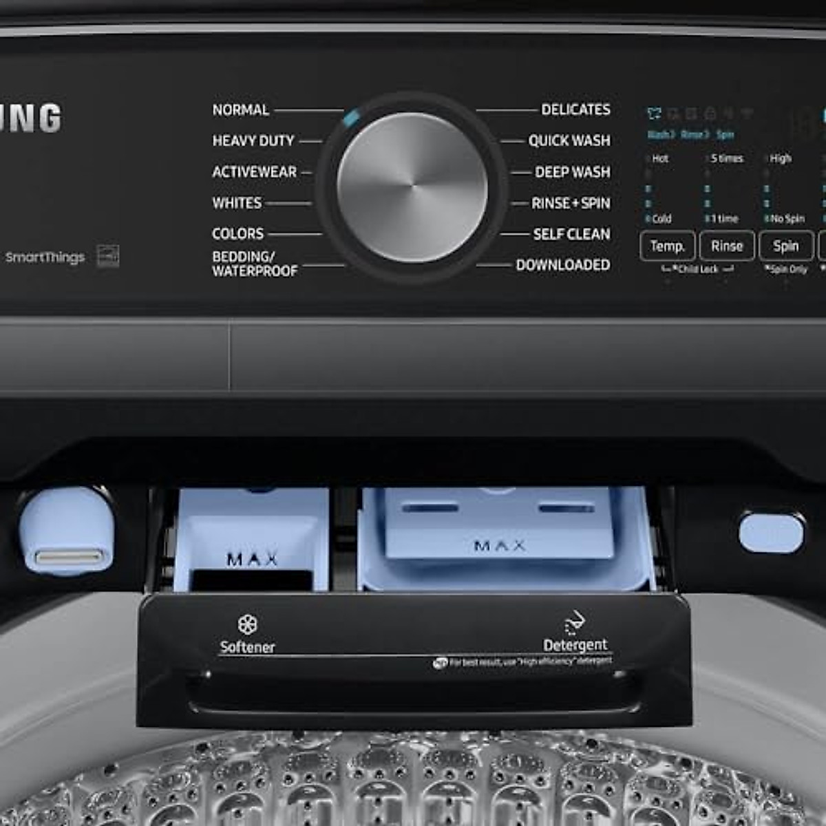 Samsung 5.5 Cu. Ft. Smart Top Load Washer with Super Speed Wash in Brushed Black