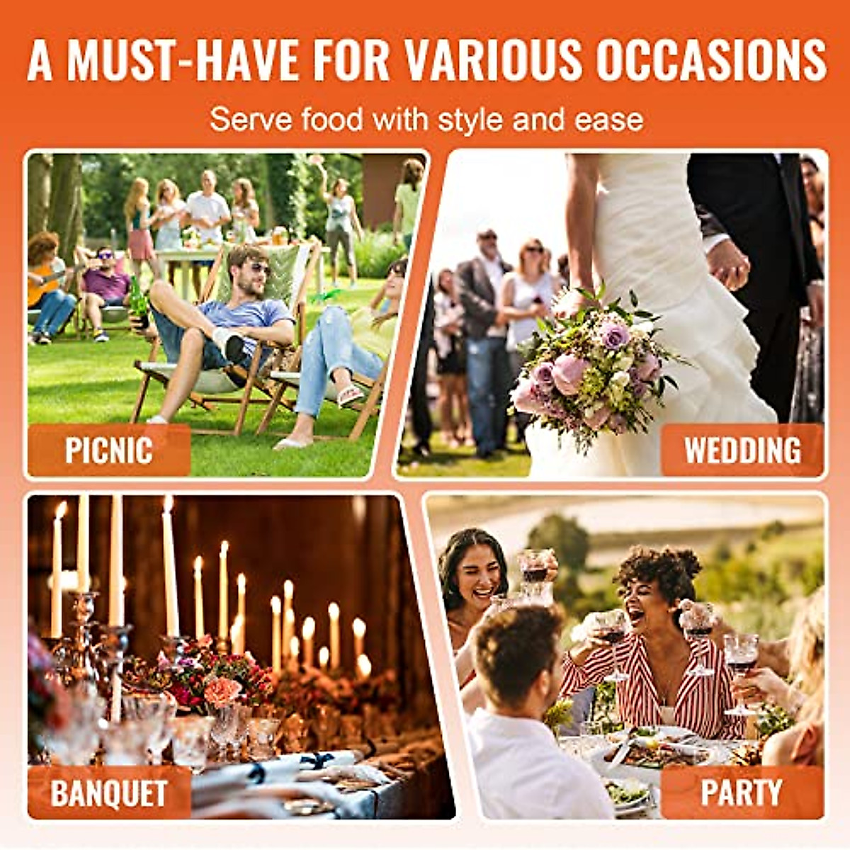 VEVOR Chafing Dish Buffet Set, 2 Pack 8 Qt, Stainless Chafer w/ 2 Full & 4 Half Size Pans, Rectangle Catering Warmer Server w/ Lid Water Pan Folding Stand Fuel Tray Holder Clip, at Least 8 People Each