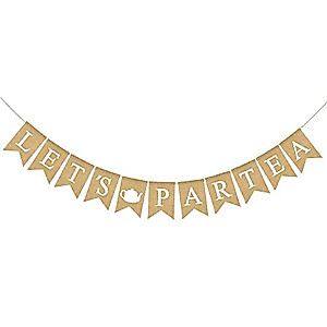 Rainlemon Jute Burlap Let's Partea Banner Tea Themed Baby Shower Birthday Party Bridal Shower Garland Decoration