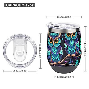 304 Stainless Steel Purple And Green Owl Printed Eggshell Thermos Cup with Switchable Drinking Spout