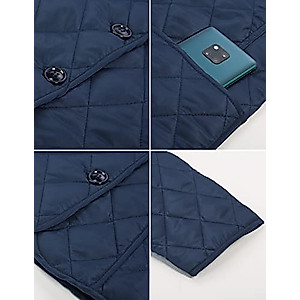 GRACE KARIN Lightweight Quilted Jacket for Women Casual Winter Lapel Coats Long Sleeve Button Down Outwear with Pockets Navy Blue XXL