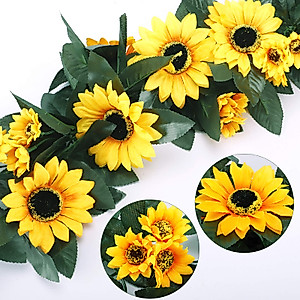WXBOOM 4pcs Artificial Sunflower Vine Hanging Sunflower Garland Silk Artificial Flowers with Garland Garden Craft Art Party Wedding and Home Decoration
