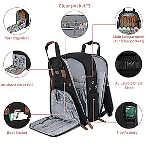 Crochet Bag, Knitting Bag Backpack and Totes Organizer with USB Charging Port, Large Yarn Storage Tote Bag Yarn Holder Case for Carrying Projects, Knitting Needles, Crochet Hooks,fits 15.6 inch Laptop