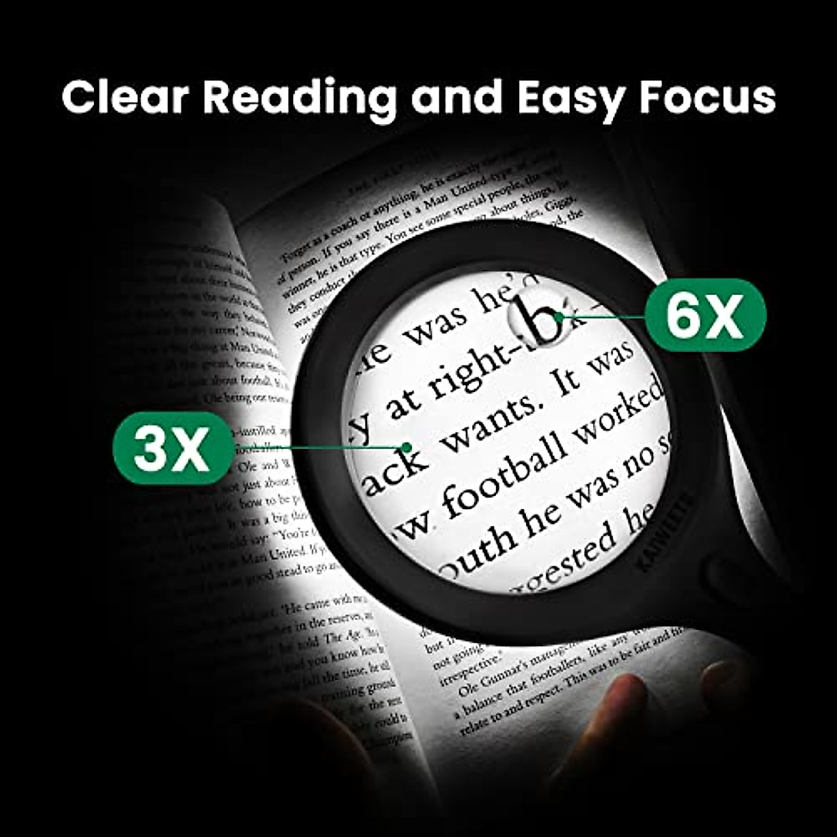 KAIWEETS Magnifying Glass with 16 LED Lights and Stand, Weight 145g Handheld Magnifier with 3 Brightness Modes Rechargeable for Close Work, Reading, Inspection, Coins, Jewelry, Exploring