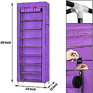 Mekek Shoe Rack Closet, Non-Woven 9 Tier Shoe Rack Shoe Shelf Storage Closet Organizer Cabinet (Purple)