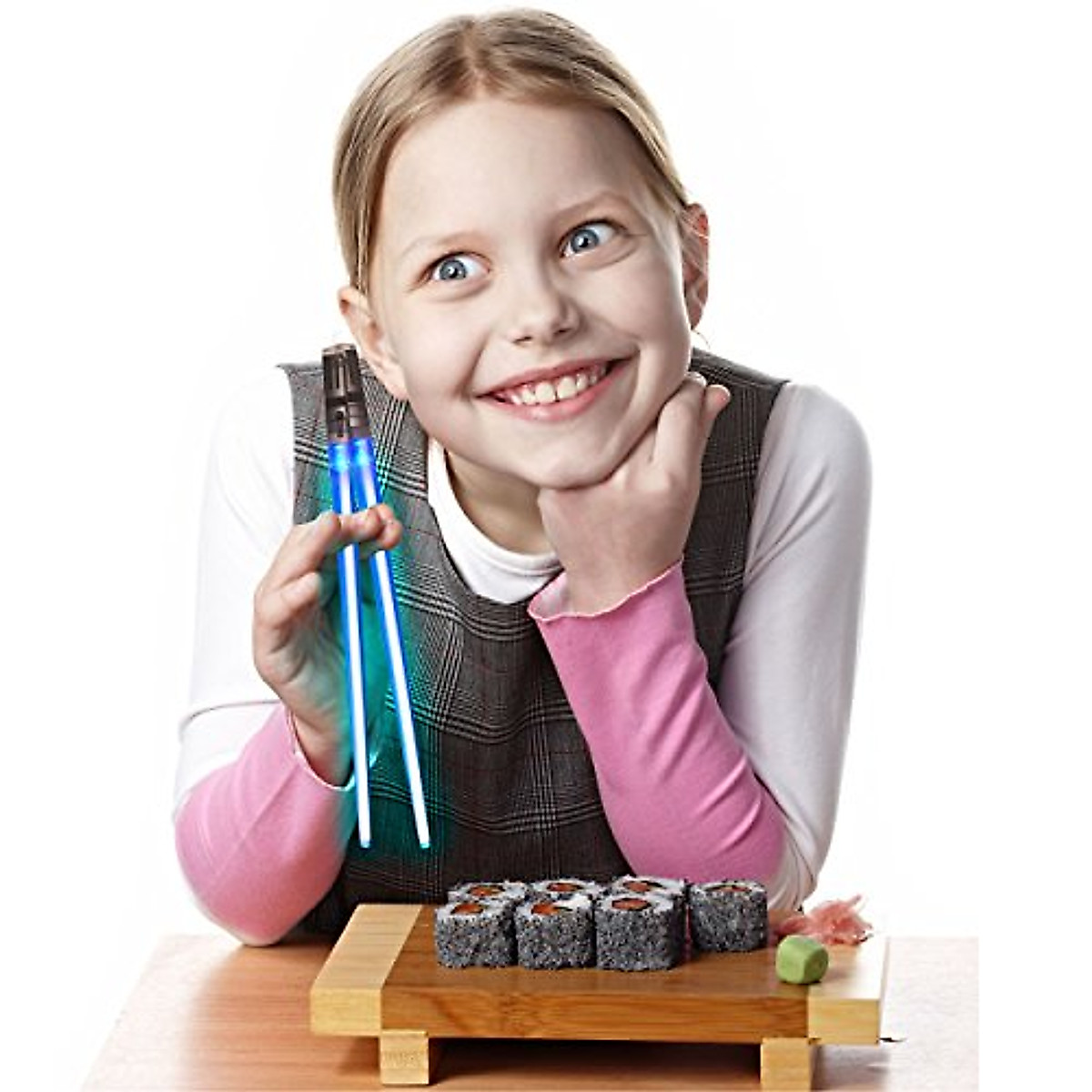 Lightsaber Chopsticks Light Up - LED Glowing Light Saber Star Wars Chop Sticks - Reusable Sushi Lightup Sabers Chopstick Set Of 1 Blue Pair