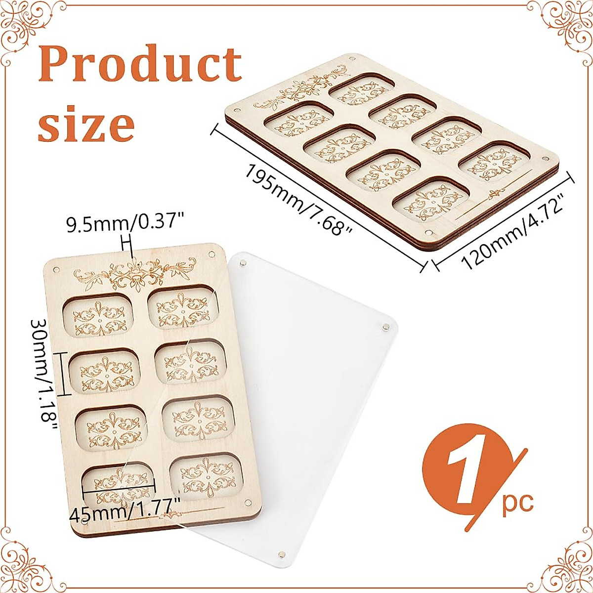 AHANDMAKER Wooden Jewelry Storage Tray with Glass Lid Wood Bead Board with Lid 8 Slot Old Lace Bead Storage Organize with Cover for Beads, Bracelets 4.72 x 7.68 x 0.37 Inch