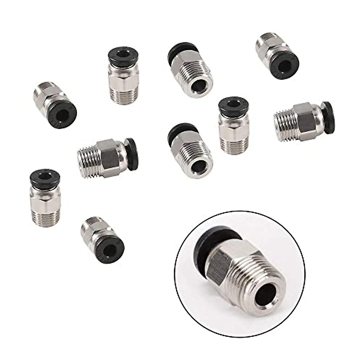 Witbot PC4-M10 Male Straight Pneumatic PTFE Tube Push In Quick Fitting Connector for E3D-V6 Long-Distance Bowden Extruder 3D Printer (Pack of 10pcs)