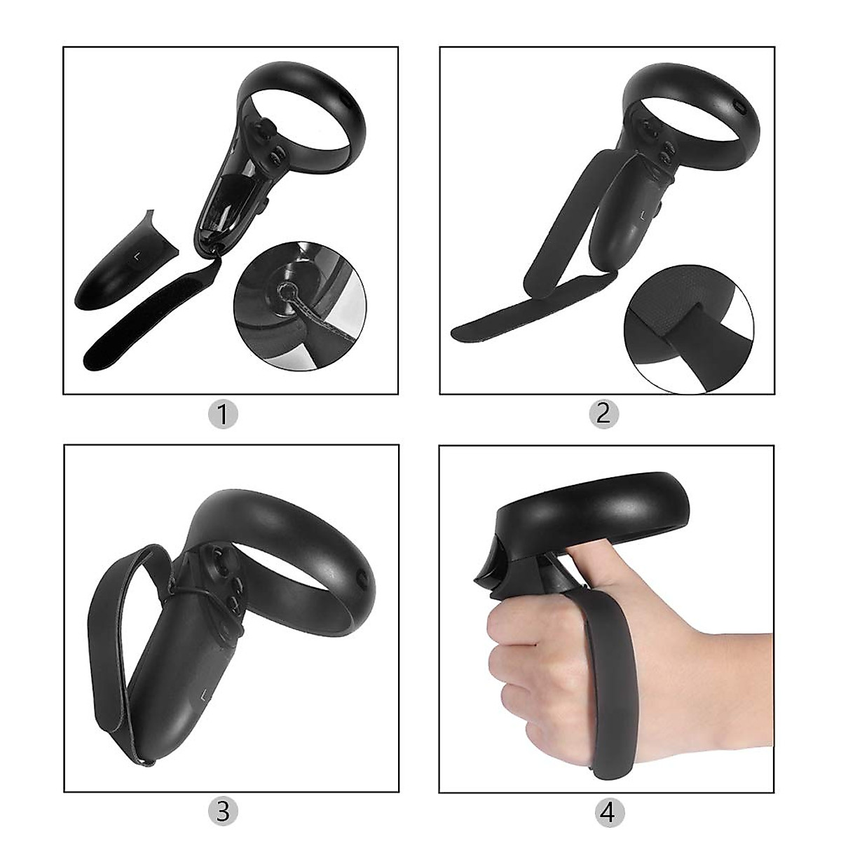 HIJIAO Hand Grip Straps Accessories for Oculus Quest, Oculus Quest 2, Rift S VR Gaming Headset Controller(black (1 Pair))