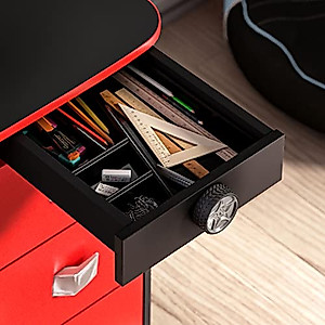 Cilek Study Desk and Hutch with Cabinet EV Car Dashboard Design, Extra Shelves, Soft-Close Drawers, Red