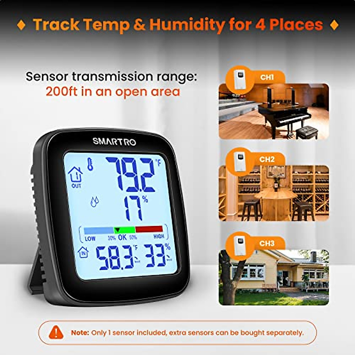 SMARTRO SC92 Professional Indoor Outdoor Thermometer Wireless Digital Hygrometer Room Humidity Gauge Temperature and Humidity Meter & Pro Accuracy Calibration