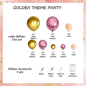 TOPLLON Rose Gold Balloon Arch Kit 130 Pcs, Pink Gold Balloons Garland Nude Metallic Mauve Balloon Baby Shower Decorations for Girl Bridal Shower Birthday