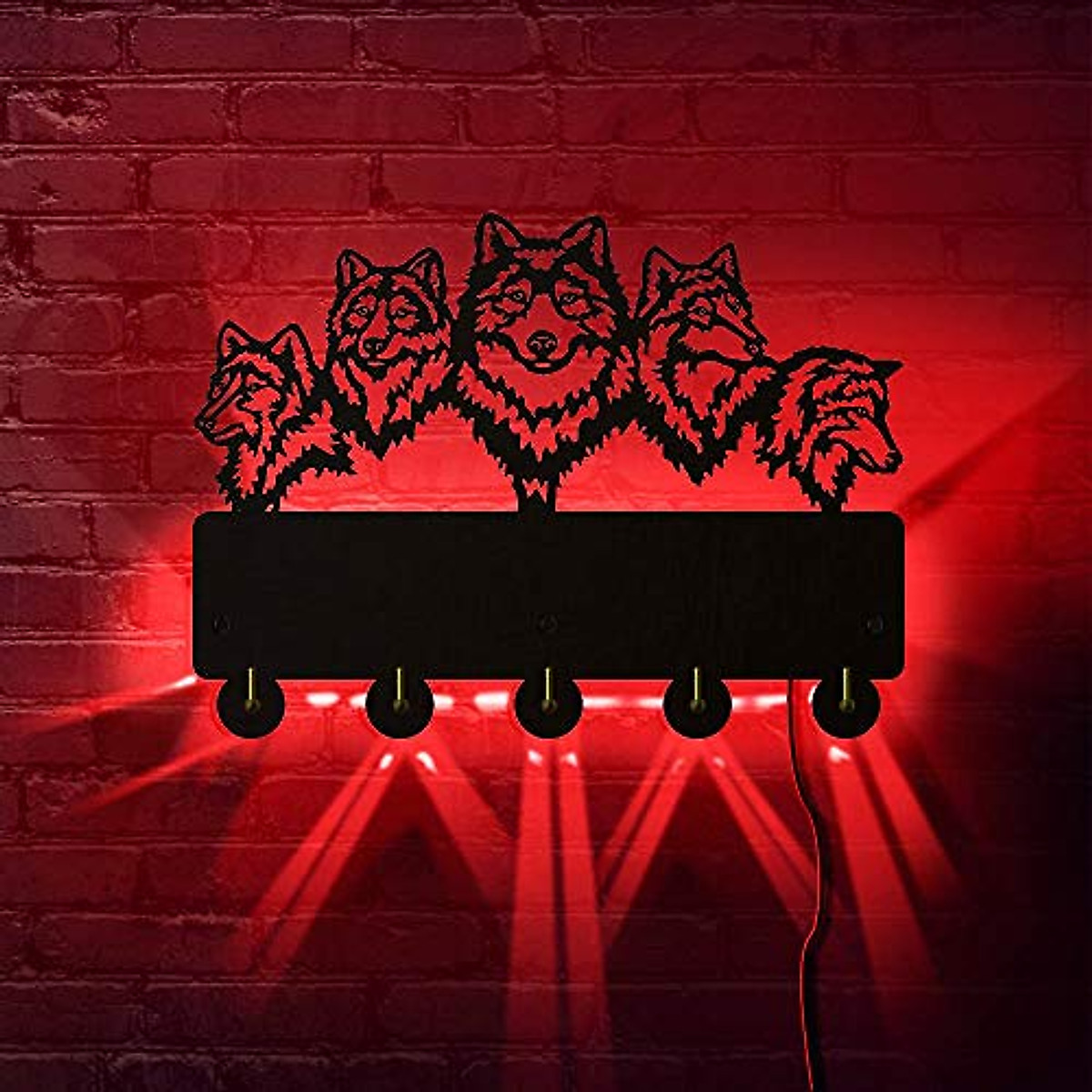 The Geeky Days Wildlife Wolf Wall Hanger Hook Wolf Family Black Wall Hooks Coat Hanger Bathroom Kitchen Key Hanger Key Hooks Rack with LED Backlight