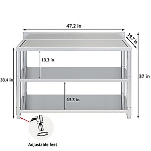Heavy Duty Free Standing Stainless-Steel Commercial Restaurant Kitchen Work Table, Prep & Utility Workbench with Double Storage Shelves Rack Indoor Outdoor (47.2in)