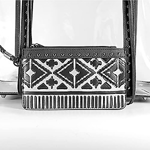Montana West Aztec Collection Clear Tote Bag with Detachable Wristlet Vegan Leather Purses Western Large 2 in 1 Transparent Shoulder Handbag for Women MW1122-8317BK