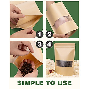 Food Storage Bags 140 Packs Resealable Bags Kraft Paper Bags Coffee Bags Packaging Bags with Window Stand Up Pouches Bags for Small Business Christmas(5.9x8.6 Inches)