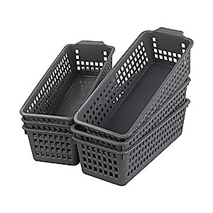 Gloreen Slim Pencil Plastic Basket, Grey Narrow Spices Storage Baskets, 6 Packs
