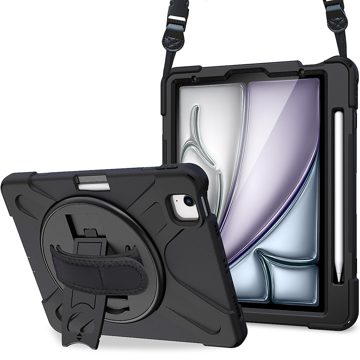 ProCase Rugged Case for iPad Air 11 inch (M2) 2024/ Air 5th / 4th Gen 10.9", Heavy Duty Shockproof Rotating Protective Cover for Air 11/5th Gen 2022 / 4th Gen 2020 -Black