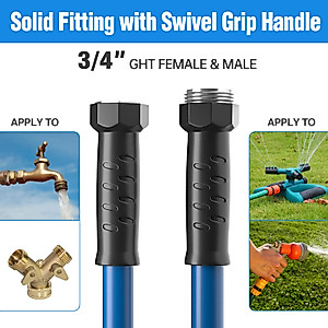 GREENER Heavy Duty Garden Hose 50ft, 5/8" Flexible Hybrid Rubber Hose, Kink-resistant Water Hose with Leakproof Swivel Grip, 3/4in Solid Fittings and Functional Nozzle, For Outdoor Garden Lawn