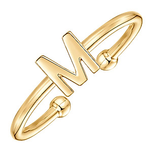 PAVOI 14K Yellow Gold Plated Initial Adjustable Ring | Womens M Initial Fasion Ring