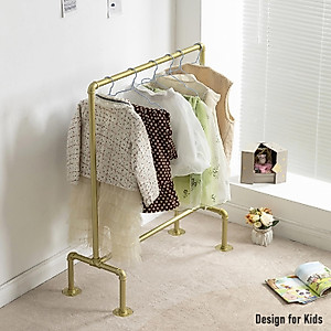 DOFURNILIM Industrial Kids Pipes Dress up Racks, Child Garment Racks, Kids Clothing Racks, Hanging Clothes Rod Storage Shelf Organizers Shelves Shelving, Gold Metal