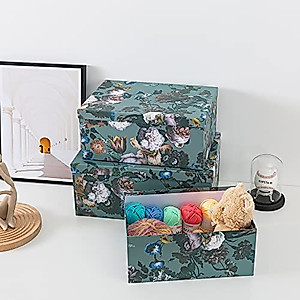 Soul & Lane Decorative Storage Cardboard Boxes with Lids | Elegance in Bloom - Set of 3 | Floral Moody Paperboard Nesting Boxes