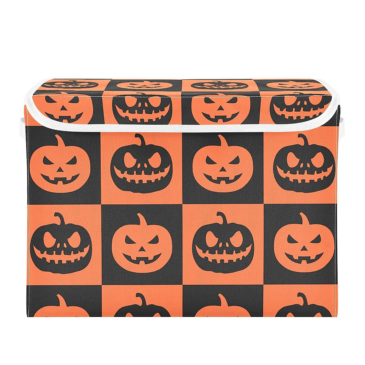 JJoias Foldable Fabric Storage Boxes, Halloweens-black-orange-pumpkins Large Storage Bins with Lids and Handlefor Living Room, Bedroom, Closet, Office