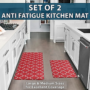 ComfiLife Kitchen Mats for Floor (2 PCs) – Cushioned Anti Fatigue Kitchen Rug for Comfortable Standing – Waterproof, Easy Clean, Non-Slip, Thick Kitchen Mat Set for Home, Office, Sink, Laundry (Red)