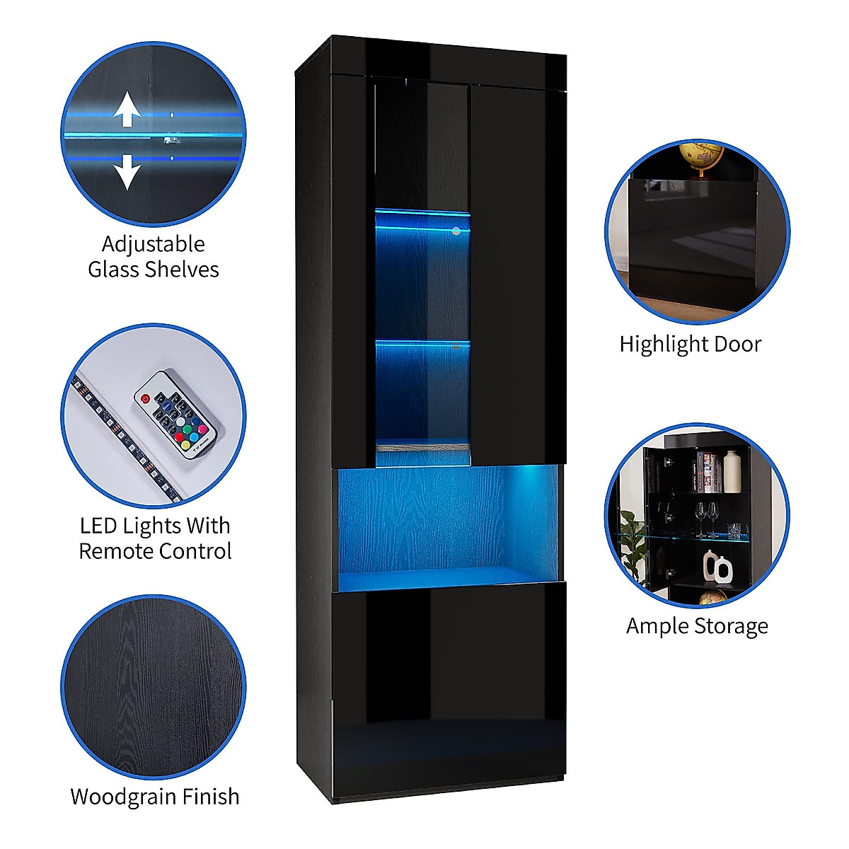 AMERLIFE Fireplace Entertainment Center Set, Includes 70" Fireplace TV Stand & 2 LED Highgloss Bookcases, Modern Storage Cabinets for TVs up to 80", Black