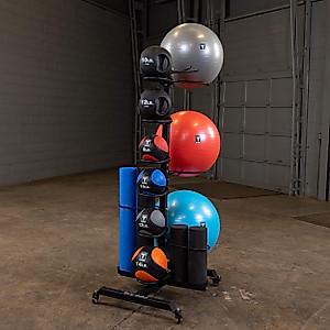 Body-Solid (GAR100) Compact Accessory Vertical Stand Rack for Organizing Medicine Balls, Weights Ball, Resistance Bands and Tubes, Jump Ropes, Foam Rollers, Yoga Mats, and more