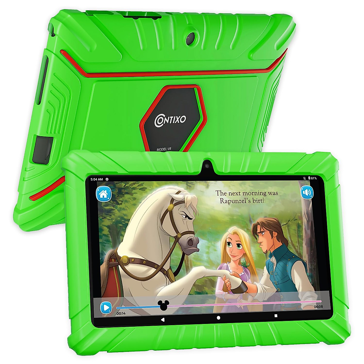Contixo Kids Tablet, V8 Tablet for Kids and KB-2600 Kids Foldable Wireless Bluetooth Headphone Bundle, Learning Tablet, Parental Control Family Link - Green